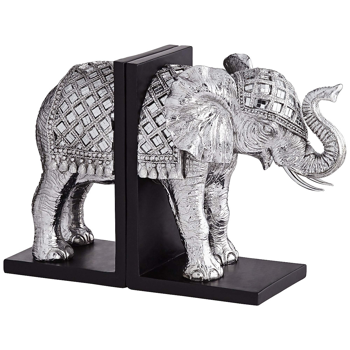 Elephant 9 1/4" High Silver Book Ends - Dahlia Studios