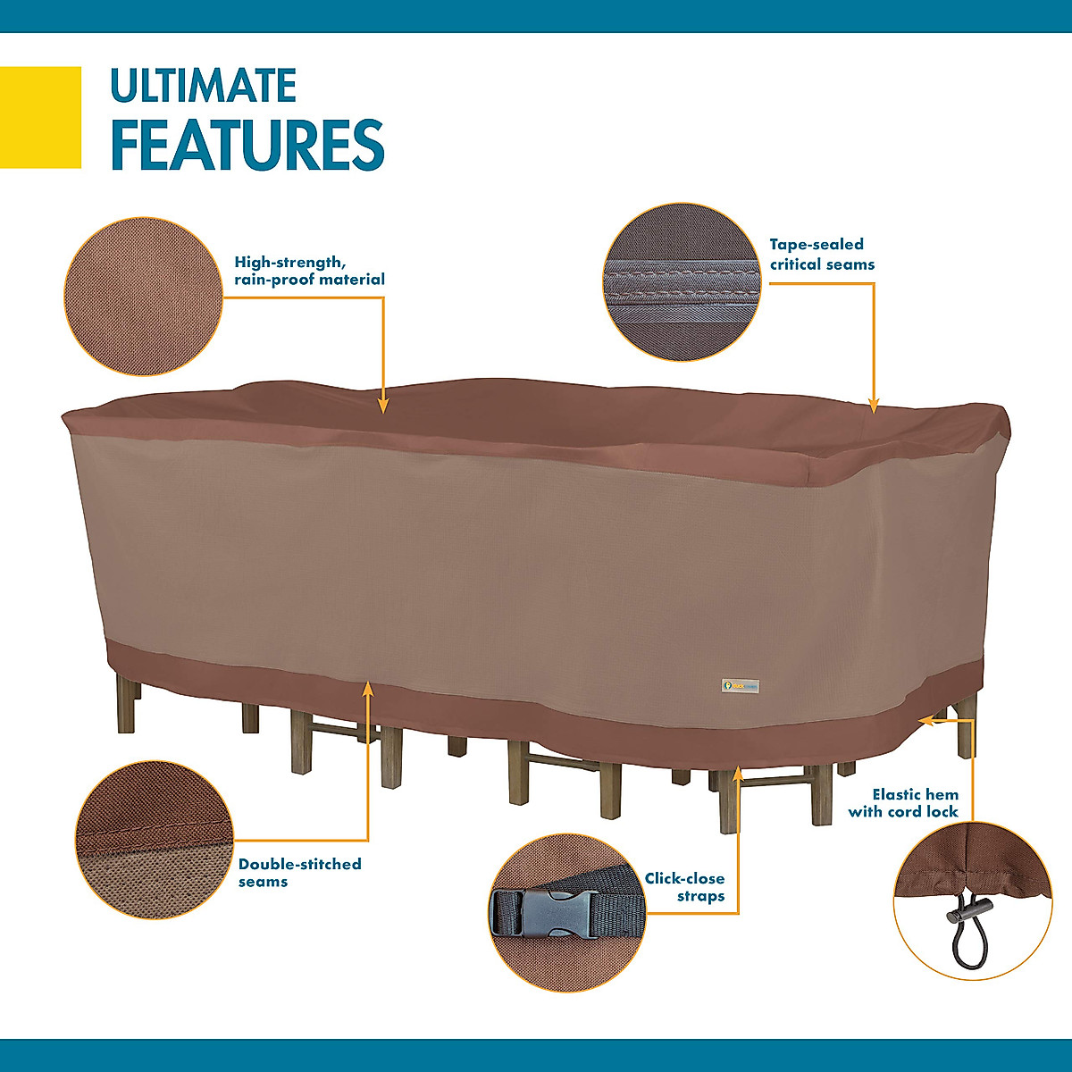 Duck Covers Ultimate Waterproof Rectangular/Oval Patio Table with Chairs Cover, 107 Inch