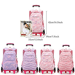 Rolling Backpack for Girls Elementary School Students with Wheels Bookbags Kids trolley Tie Rod Schoolbag Teens Travel Bag