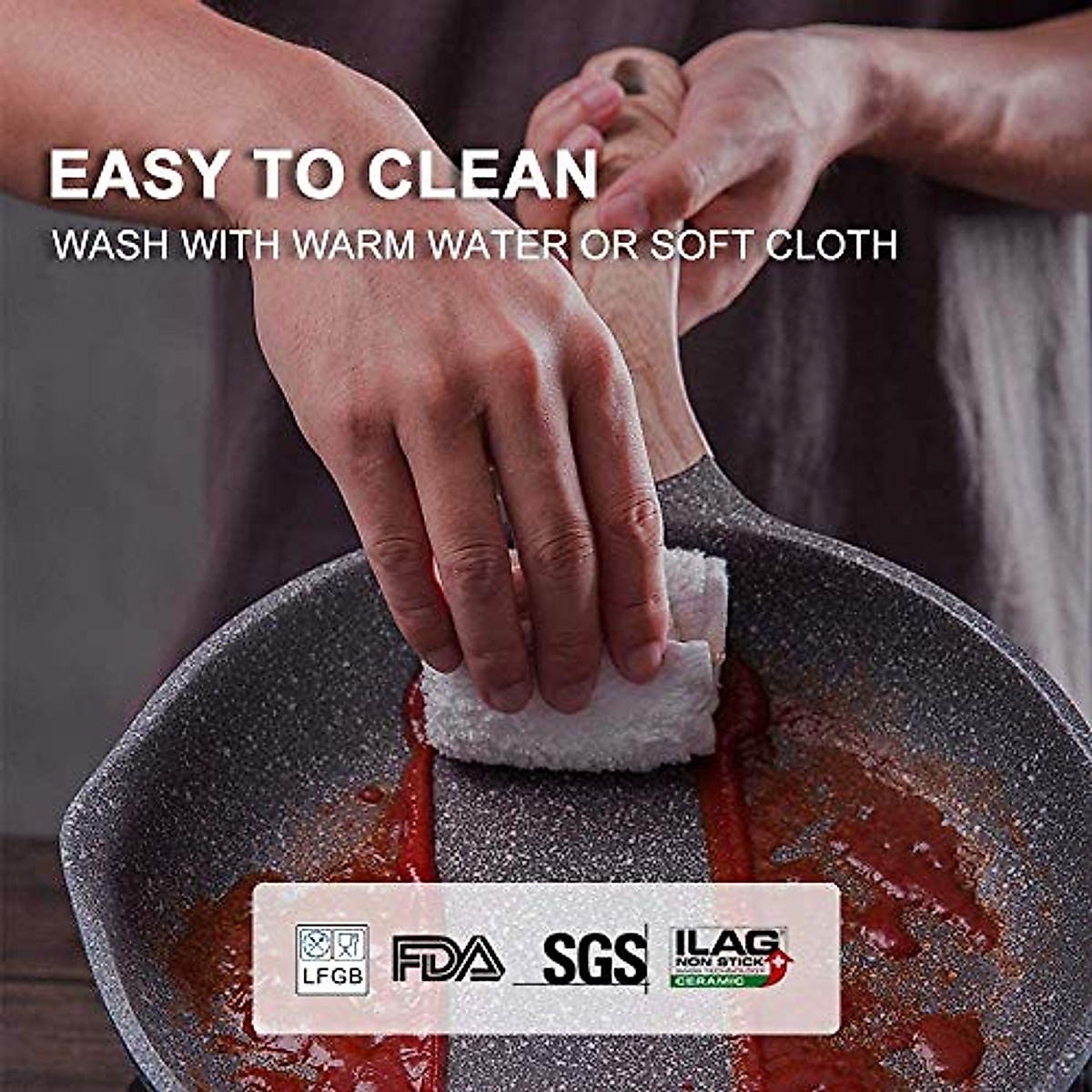 JEETEE 8 Inch Nonstick Frying Pan, Stone Coating Cookware, Nonstick Omelette Pan with Heat-Resistant Handle, Induction Skillet for Eggs (Grey)