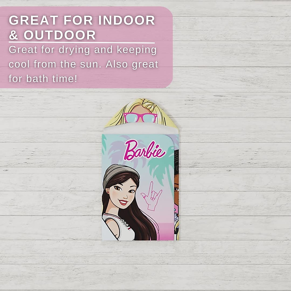 Barbie Bath/Pool/Beach Soft Cotton Terry Hooded Towel Wrap, 24 in x 50 in, By Franco Kids