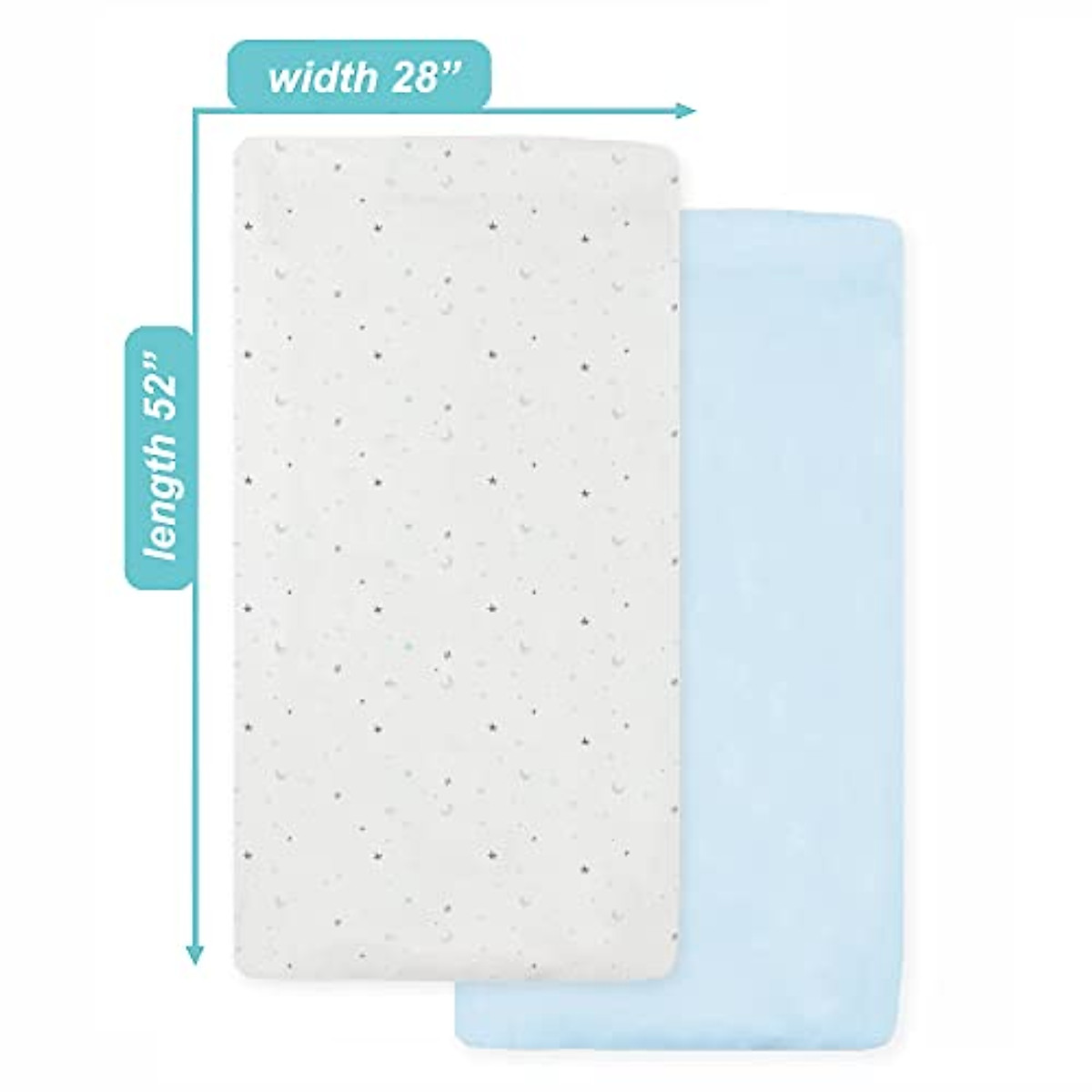 American Baby Company 2 Pack Fitted Crib Sheets 28" x 52", Soft Breathable Neutral 100% Cotton Jersey Sheet, Blue Stars and Blue, for Boys and Girls, Fits Crib and Toddler Bed mattresses