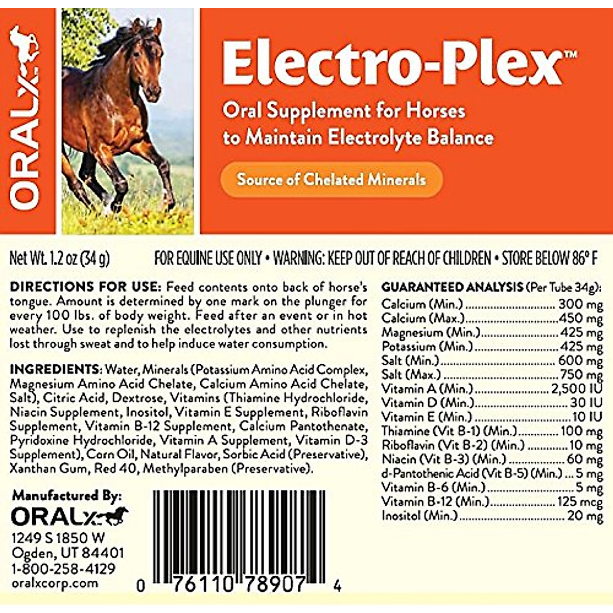 Oralx Electro-Plex Electrolyte Paste for Horses. Feed After Workouts, Events or in Hot Weather. Replenishes Electrolytes & Nutrients. Encourages Water Consumption. Easy-Dose Syringe. 1.2 Oz.