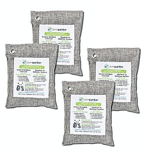 PureGuardian CB200 Bamboo Charcoal Air Purifying Bag, Eco-Friendly, Naturally Absorbs Odors, Excess Moisture and Pollutants, 200g, 4-Pack, Gray