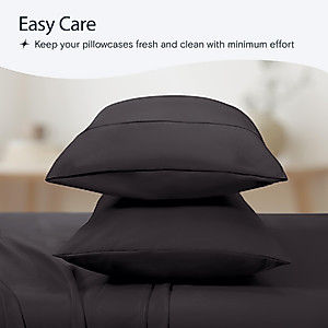 LuxClub Collection Pillowcases 2 Pack - Eco Friendly Wrinkle Free Cooling Pillow Cases with Satin Trim - Machine Washable Hotel Bedding Silky Soft - Black King