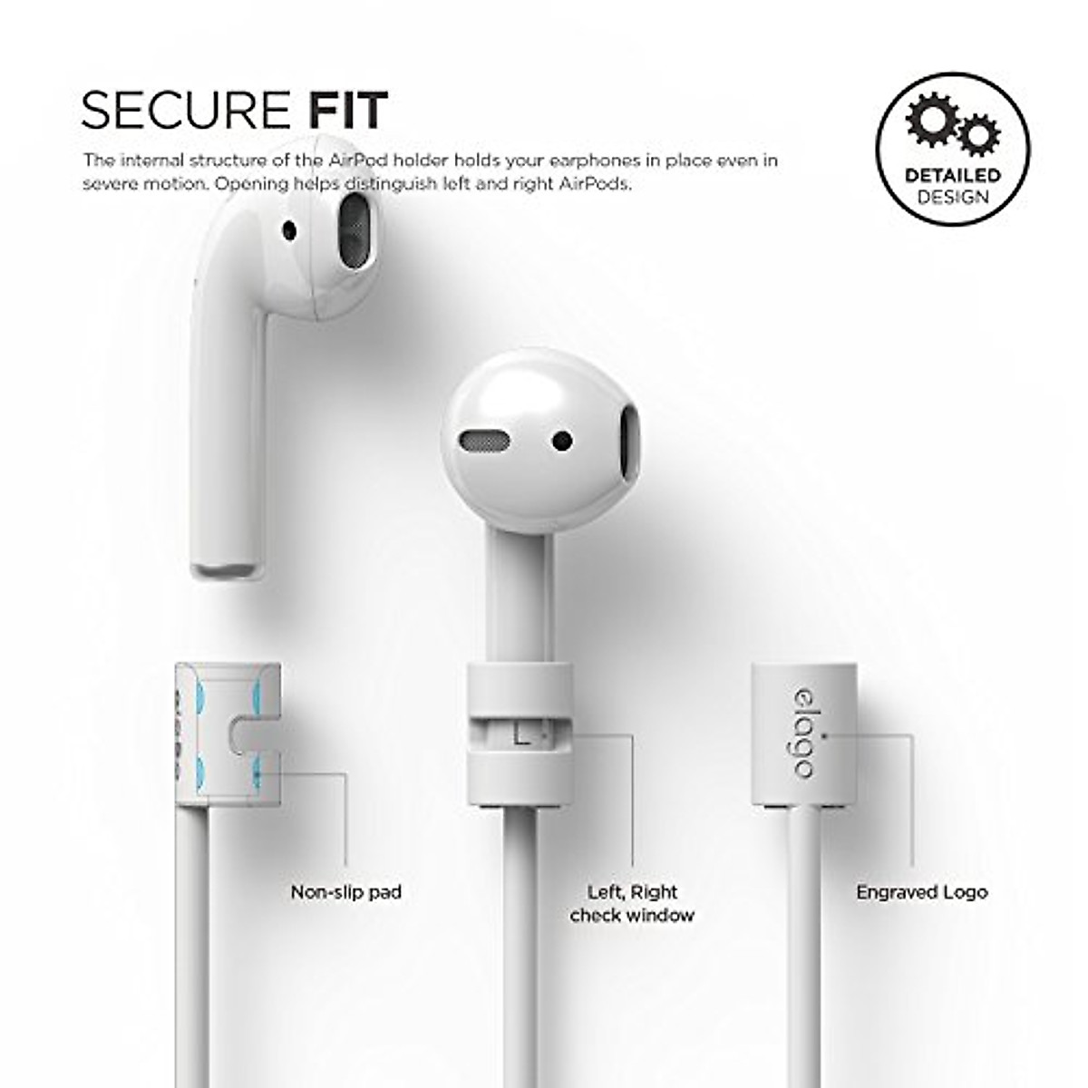 elago AirPods Strap [White] - [Compatible with Apple AirPods 1 & 2][Compact][Lightweight][Ideal Length] – for Apple AirPods 1 & 2