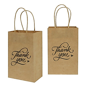 bagmad 50 Pack 5.25x3.25x8 Inch Small Brown Paper Gift Bags with Handles Bulk, Thank You Kraft Paper Bags for Party Favors Grocery Retail Shopping Wedding Craft Cub Sacks (Plain Natural, 50pcs)