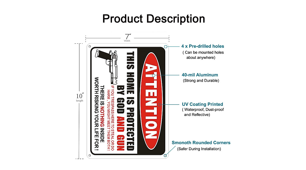Showbellia 2 Pack Gun Signs - Home Security with GOD & Gun Message