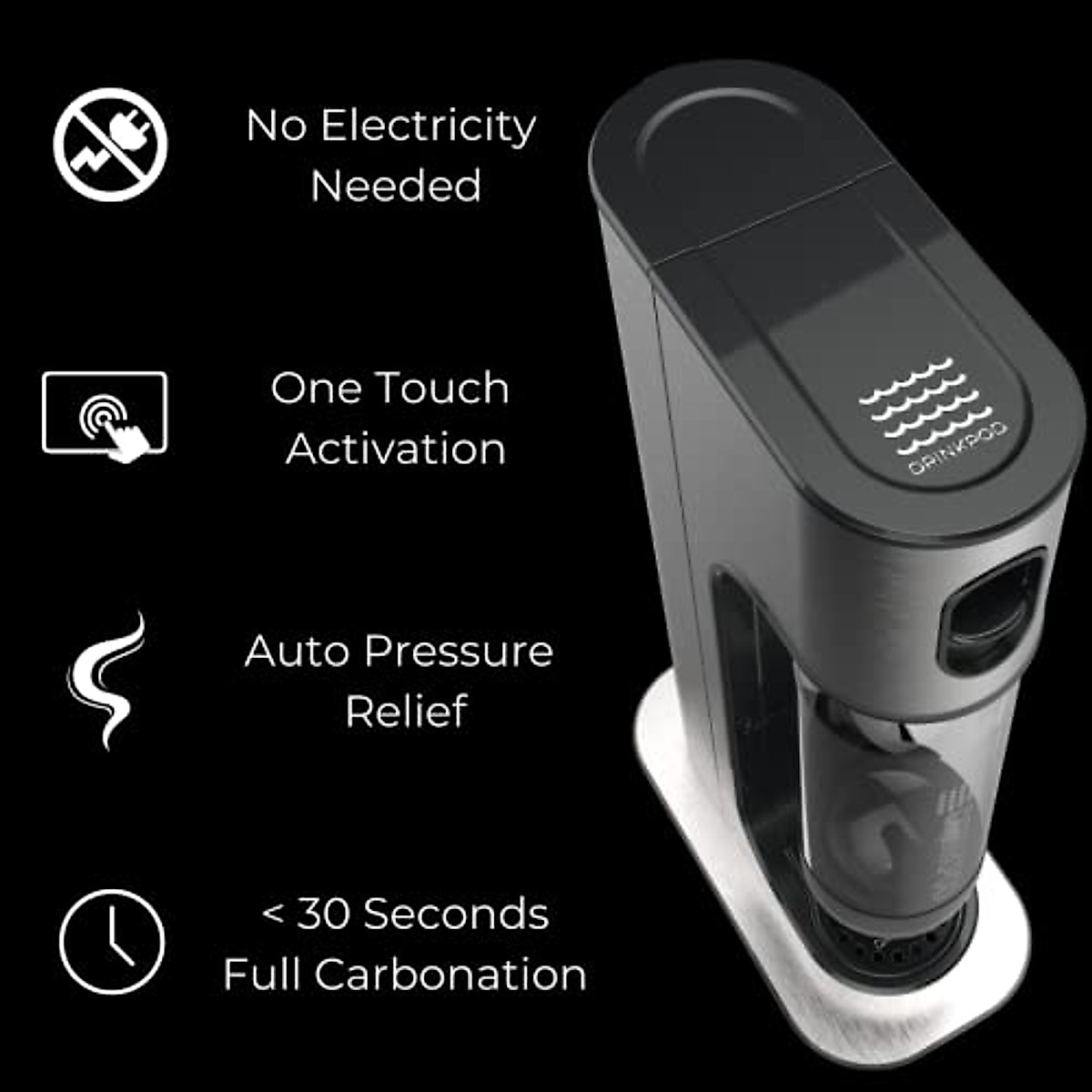 Drinkpod Soda Maker In Stainless Steel Sparkling Water Machine Carbonated Water Maker Includes 3 x Bottles (Sodapod Pro)