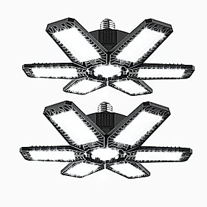 LED Garage Light - 2PACK 185W Garage Light with 6+1 Adjustable Panel and 18500LM LED Garage Ceiling Lights, Compatible with E26/E27 Base for Garage, Warehouse, Shop, Basement, Barn, Storage Room