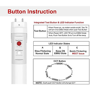E2 LIGHTING 4ft T8 LED Bulbs, LED Fluorescent Tube Replacement 4ft, T8 LED with Emergency Battery, 5 CCT Tunable 27K-50K, 6W, 120-277V, Ideal for Office and Warehouse-5 Pack