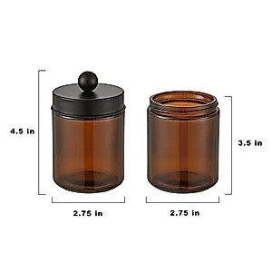 INIUNIK Amber Glass Qtip Holder, 2 Pack Apothecary Jars with Lids Cotton Ball Holder Cotton Round Swab Pad Holder, Bathroom Jars Counter Storage Jars Containers for Restroom Bathroom Organizer, Amber