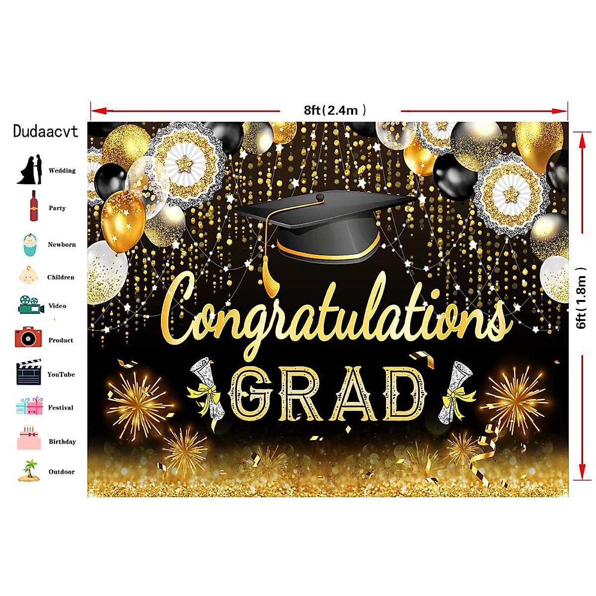 Dudaacvt 8x6ft Class of 2025 Backdrop Black Gold Glitter Bokeh Graduation Party Background 2025 Congrats Grad Prom Party Backdrop