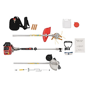 TQSHOoP Weed Wacker Gas Powered 2 Stroke 26CC Gas String Trimmer Edger Gasoline Grass Trimmer Cordless Portable Brush Cutter with 2 Blade Heads for Yard Garden