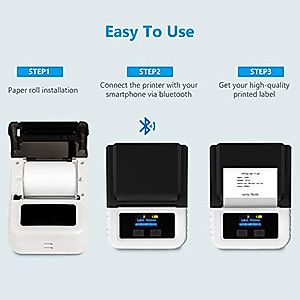 Label Printer Bluetooth Portable Thermal Label Maker with USB Rechargeable，Bluetooth Wireless Sticker Printer Maker,Apply to Labeling,QR Code,Bar Code, Compatible with Android, iOS