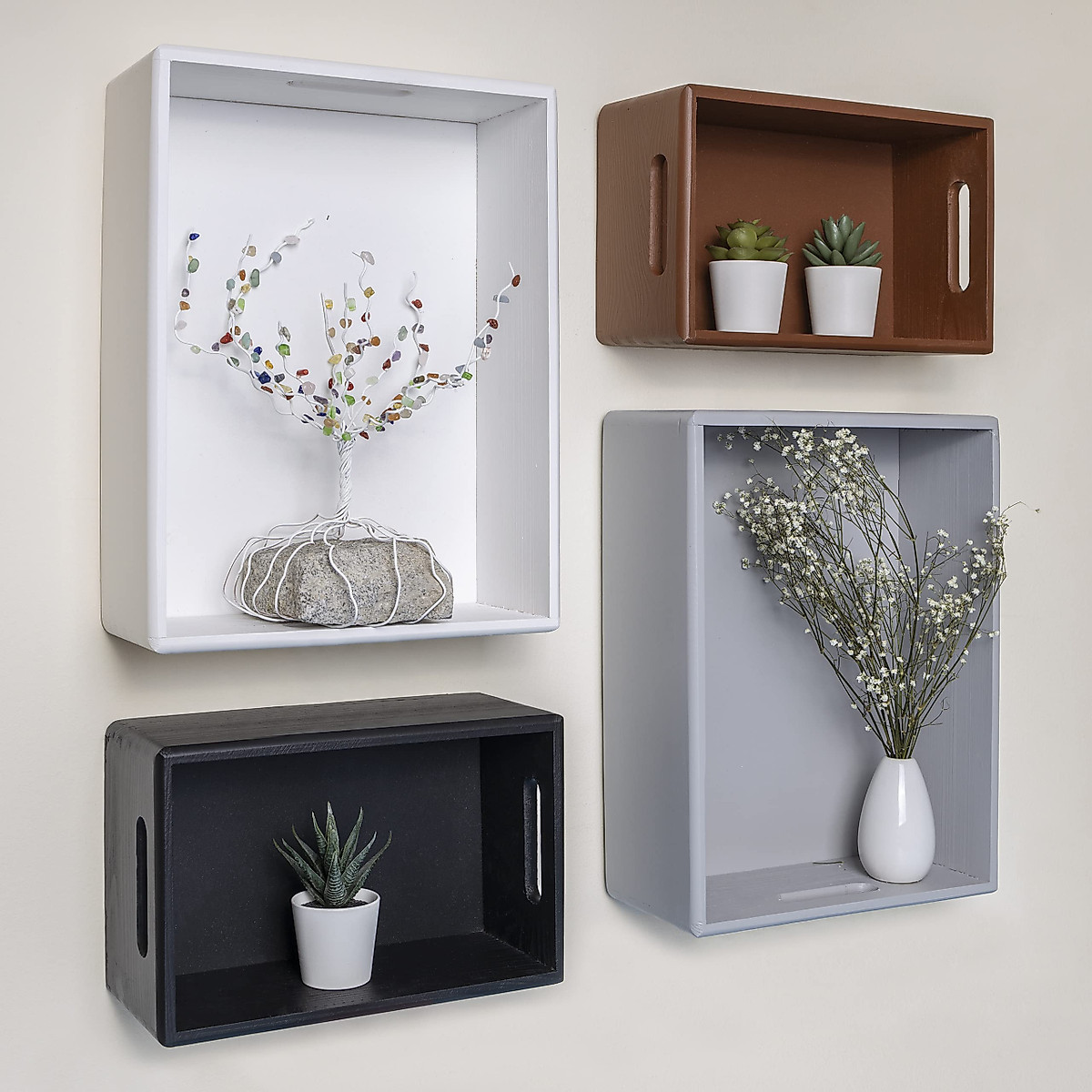 Creative Deco XL White Wooden Crate Nesting Crate Handles | 15.74x11.81x5.1in | Large Display Storage Box Multi-Craft Caddy Nesting Crate | Natural Wood Rustic Plain | Country Decor
