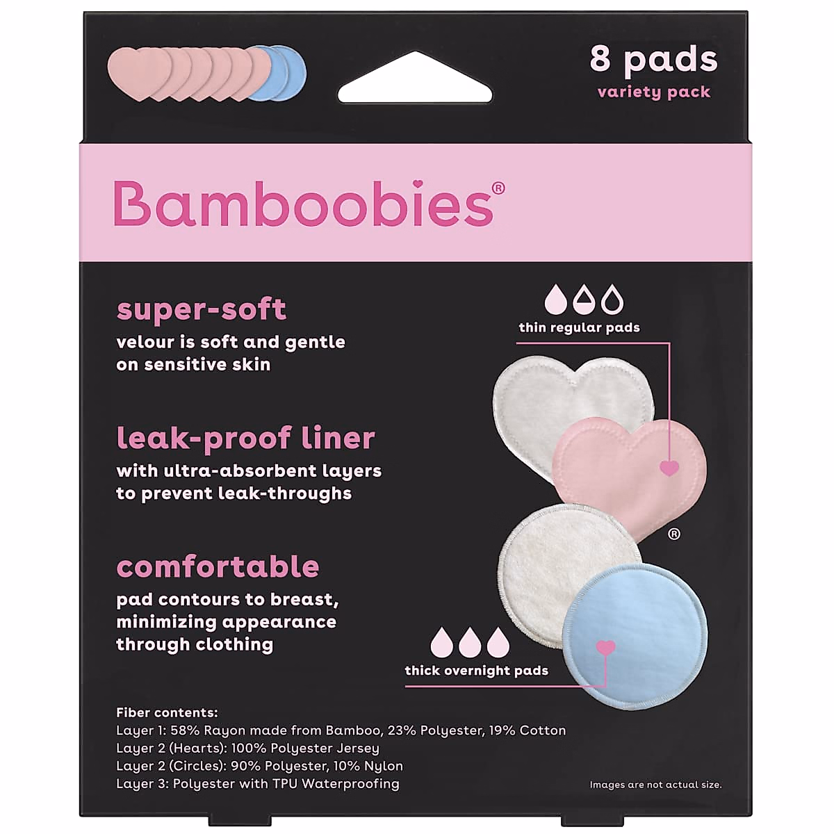 Bamboobies Ultra-Soft Velour Nursing Pads – Reusable, Washable & Leak-Proof – 2 Regular and 2 Overnight Pads for Breastfeeding