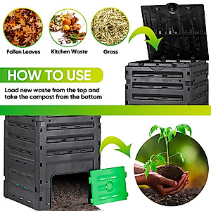 120 Gallon (450L) BPA Free Garden Compost Bin - Easy Assembly, Aerating Outdoor Compost Box for Fast Fertile Soil Creation