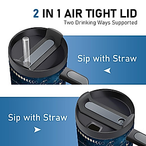 Equoza Tumbler with Lid and Straw Travel Coffee Mug Gifts for Astrology, Celestial, Moon, Galaxy Lovers 40oz Tumbler with Handle Travel Mug Double Wall Vacuun Insulated Cup (Pack of 1)