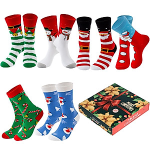 TENYSAF Fun Christmas Socks for Women - Funny Xmas Gifts for Female Novelty Cozy Crew Cotton Sock Set