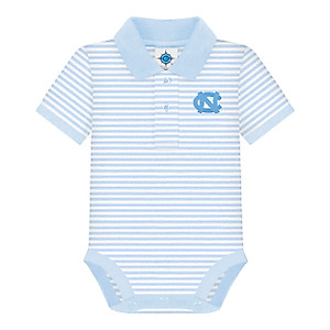 Creative Knitwear College Baby Striped Polo Bodysuit - North Carolina Logo, Light Blue/White, for Boys & Girls, 0-3 Months
