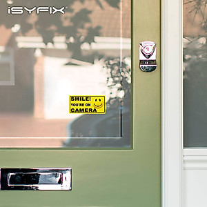 iSYFIX Smile You're on Camera Stickers for Business – 6 Pack 4x2 Inch – Self-Adhesive Vinyl Decal, Laminated for Ultimate UV Protection, Fade Resistance, Security Camera Sign for Home, Business, CCTV