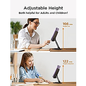 LISEN Rotatable Cell Phone Stand Height Adjustable iPhone Holder for Desk Portable Cellphone Stand Compatible with All Mobile Phone iPhone 15 14 Pro Max Desk Accessories (20X Stable Space Black)