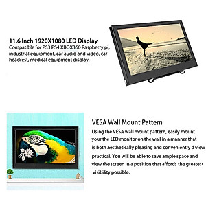 Portable 11.6 Inch Monitor 16:9 IPS Display 1920x1080 Full HD, 170° Widescreen Gaming Monitor with HDMI, VGA, Dual Builtin Speakers, 3.5mm o Port, for Raspberry PS3 PS4 Windows etc.(11.6inch)
