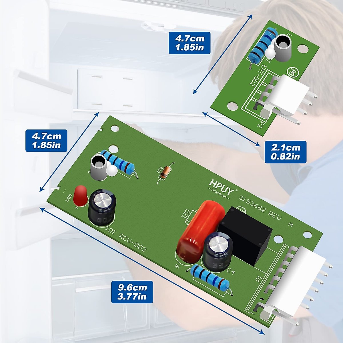 HPUY 4389102 Refrigerator Ice Maker Sensor Control Board Kit W10757851 Ice Level Control Board Kit Replacement Compatible for Whirlpool Kenmore Refrigerators Replaces 2198585 AP3137510 W10290817