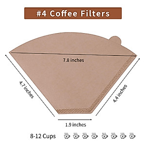 CAFEGENS Cone Coffee Filters #4, 200 Counts Coffee Filters 8-12 Cup, Disposable Coffee Filters Cone Nature Unbleached Paper Filters for Pour Over and Drip Coffee Maker