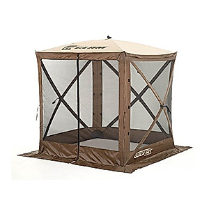 QUICK-SET Clam Traveler 6 x 6 Foot Portable Pop Up Outdoor Camping Gazebo Screen Tent 4 Sided Canopy Shelter with Ground Stakes and Carry Bag, Brown