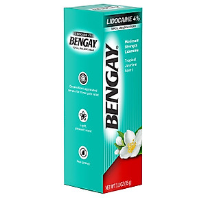 Bengay Pain Relieving Lidocaine Cream, Non-Greasy Topical Analgesic Cream with The Maximum Strength Numbing Relief of 4% Lidocaine HCl, Pleasant and Soothing Tropical Jasmine Scent, 3 oz