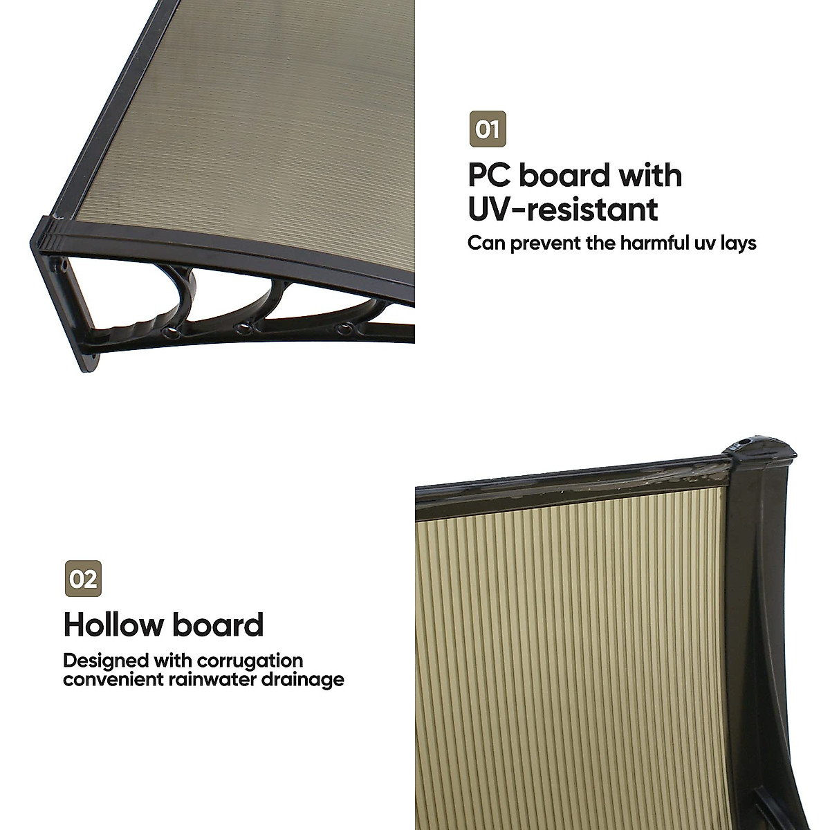 ZENY 40"x 80" Window Awning Canopy Overhead Door Awning Polycarbonate Cover Front Door Outdoor Patio Canopy Cover Sun Shetter,UV,Rain Snow Protection Hollow Sheet