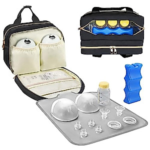 PIIOSER Wearable Breast Pump Bag with Ice Pack, Compatible with Wearable Breast Pumps & Accessories - Portable Pumps Carrying Case for Nursing & Working Moms, Black