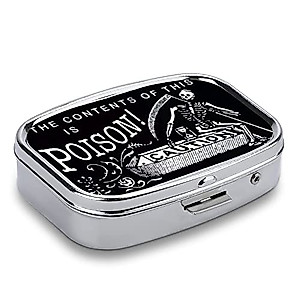 HOMETRIP Metal 2 Compartment Pill Organizer Travel Friendly Portable Compact Box Cute Case to Hold Vitamins/Tylenol/Fish Oil/Supplements/Meds/Tablet (Poison Caution), 1.97 x 0.79 x 0.39 Inch