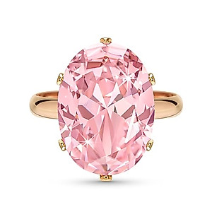 Linawe Rose Quartz Morganite Pink Diamond Cubic Zirconia Love Ring for Women, Rose Gold Fake Engagement Wedding Mood Adjustable Ring, Gemstone Rhinestone Costume Jewelry
