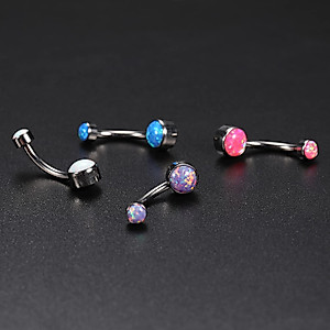 FUNLMO Titanium Belly Button Rings 14G Belly Rings for Women Belly Piercings Navel Rings Navel Barbell Stud Purple Opal Inlaid Belly Piercing Jewelry