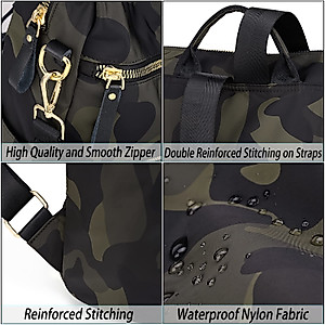 UTO Camo Waterproof Backpack for Women Durable Nylon Multipurpose Roomy Multi pockets Travel Business Shoulder Bag Zoya Camo Green