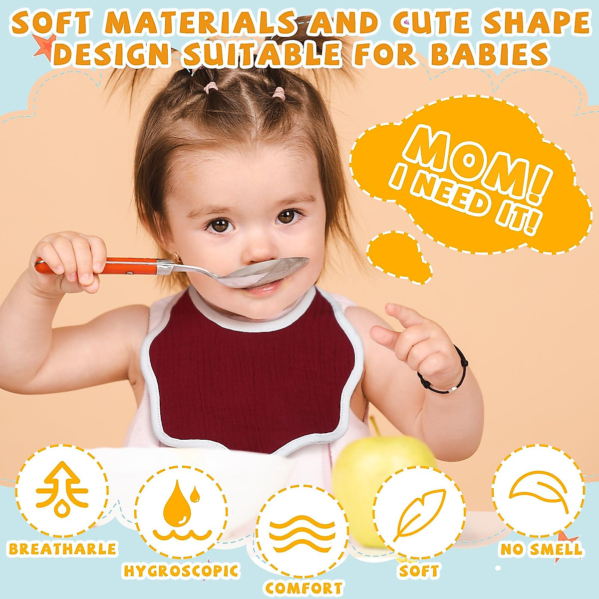 Liitrsh 10 Pcs Baby Bibs Drool Teething Muslin Bibs Adjustable with Ties Soft Absorbent Cotton Unisex Cloth Newborn Bibs Solid Colors for Toddler Infant Boys Girls Spit up