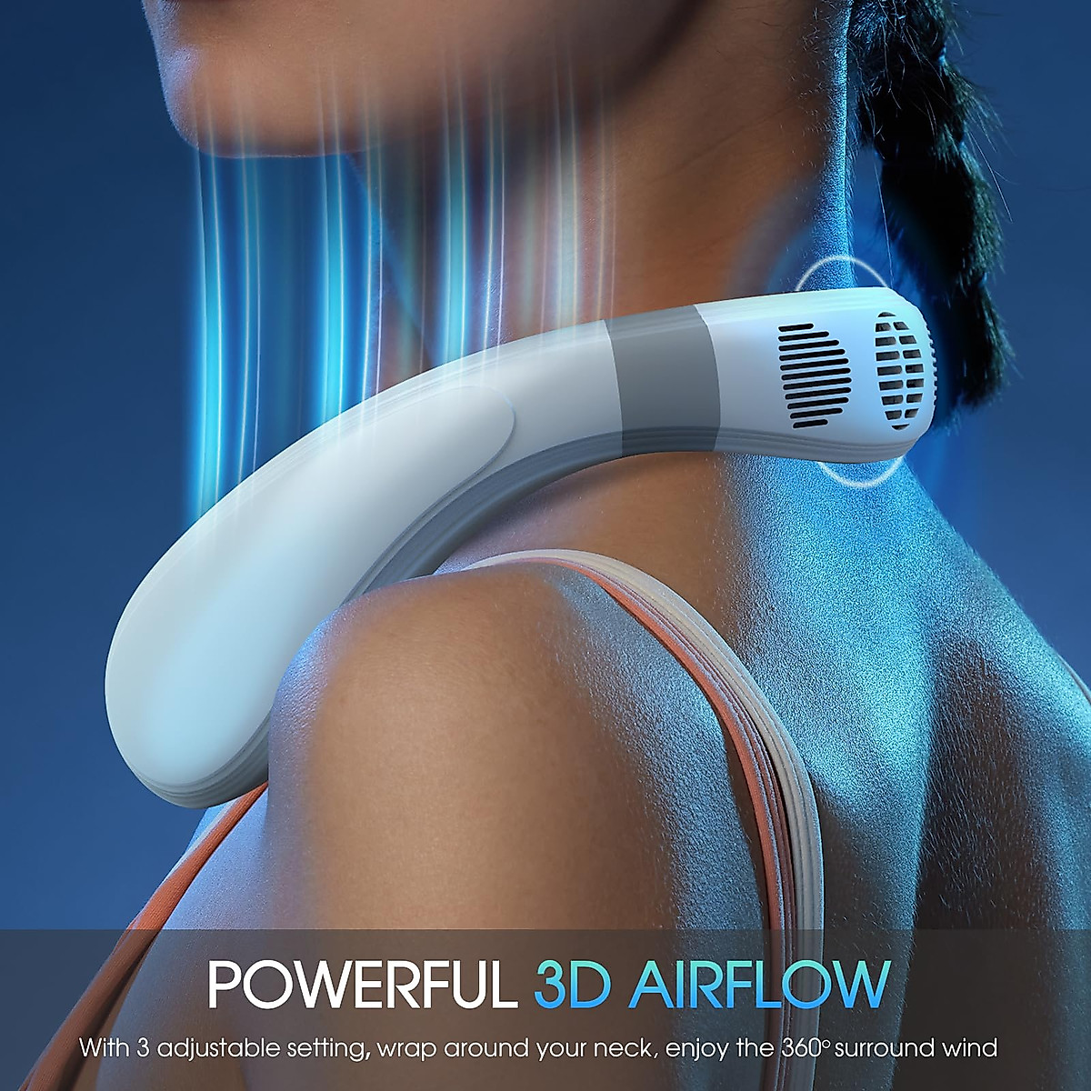 FAMOTANSIA Neck Fan with Cooling Plate｜Neck Air Conditioner｜4400mAh Rechargeable Battery Operated｜Cooling Neck Fan for Women and Men(White)