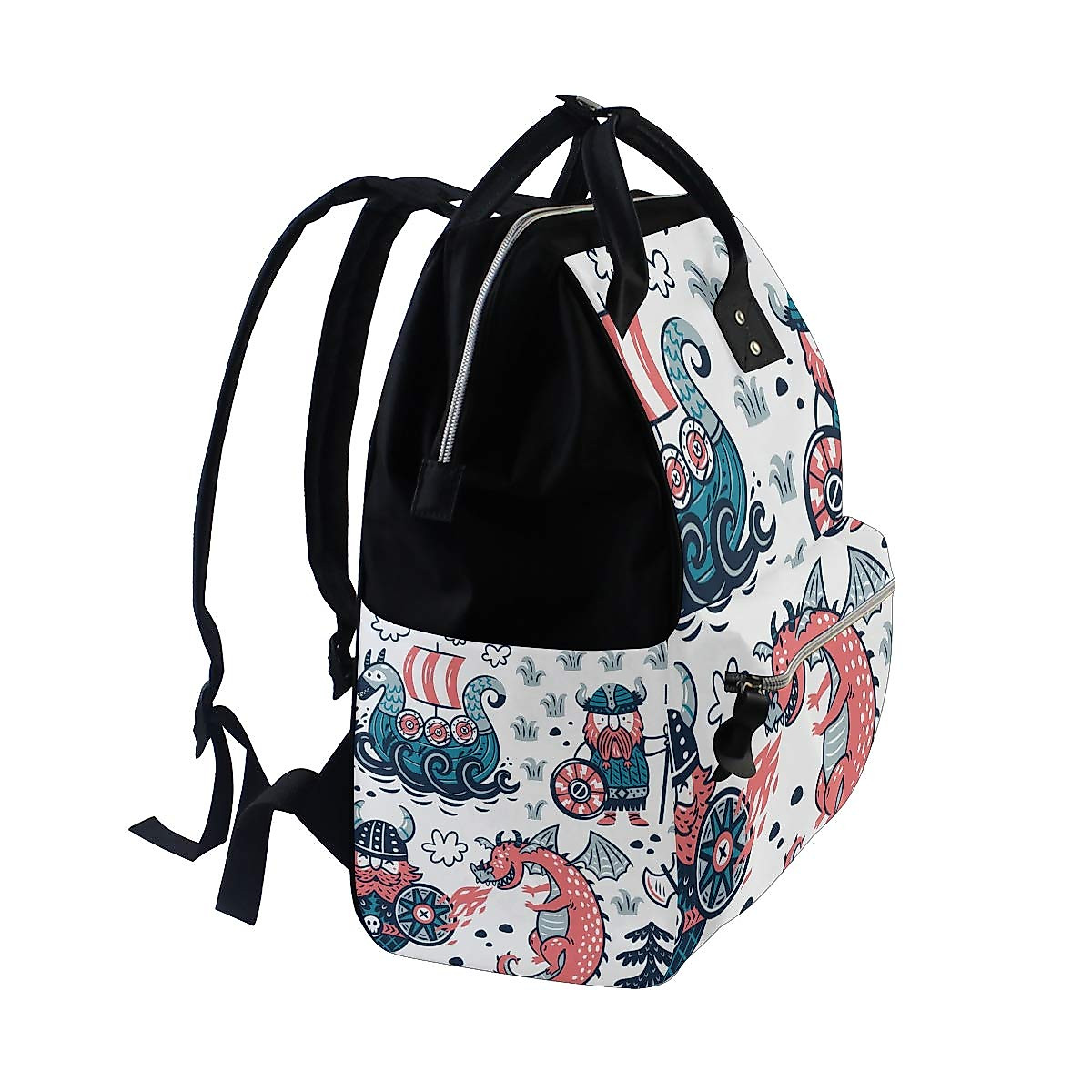 ColourLife Diaper Bag Backpack Vikings Dragon Ship Casual Daypack Multi-Functional Nappy Bags