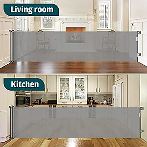 105 Inch Extra Wide Baby Gates for Large Openings, Retractable Baby Gates 35” Tall, Extra Long Baby Gate Child Gates for Wide Openings Large Dog Gate for Doorways Long Dog Gate Indoor Outdoor, Grey