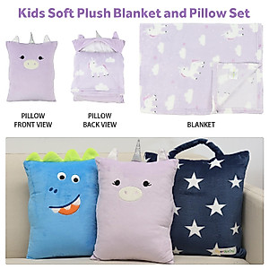 VigorSpring 3-in-1 Kids Travel Pillow Blanket Set, Snuggle Pillow in 12"X15", Plush Throw Blanket for Kids in 40"X60",Filled Throw Pillow, Machine-Washable,Great Gift (Lilac)