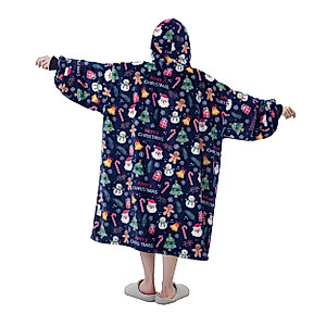 Easy-Going Oversized Flannel Wearable Blanket Hoodie for Adults, One Size Fits All, Christmas