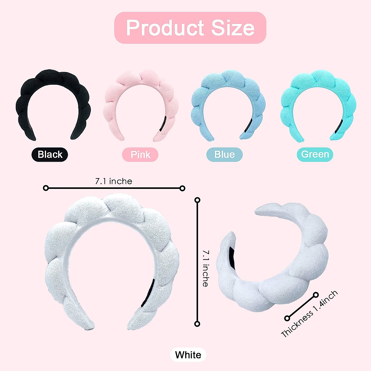 Yiwafu Spa Sponge Headband for Washing Face, Skincare Headbands for Makeup Removal, Shower, Hair Accessories, Terry Cloth Headbands for Women(Pink)