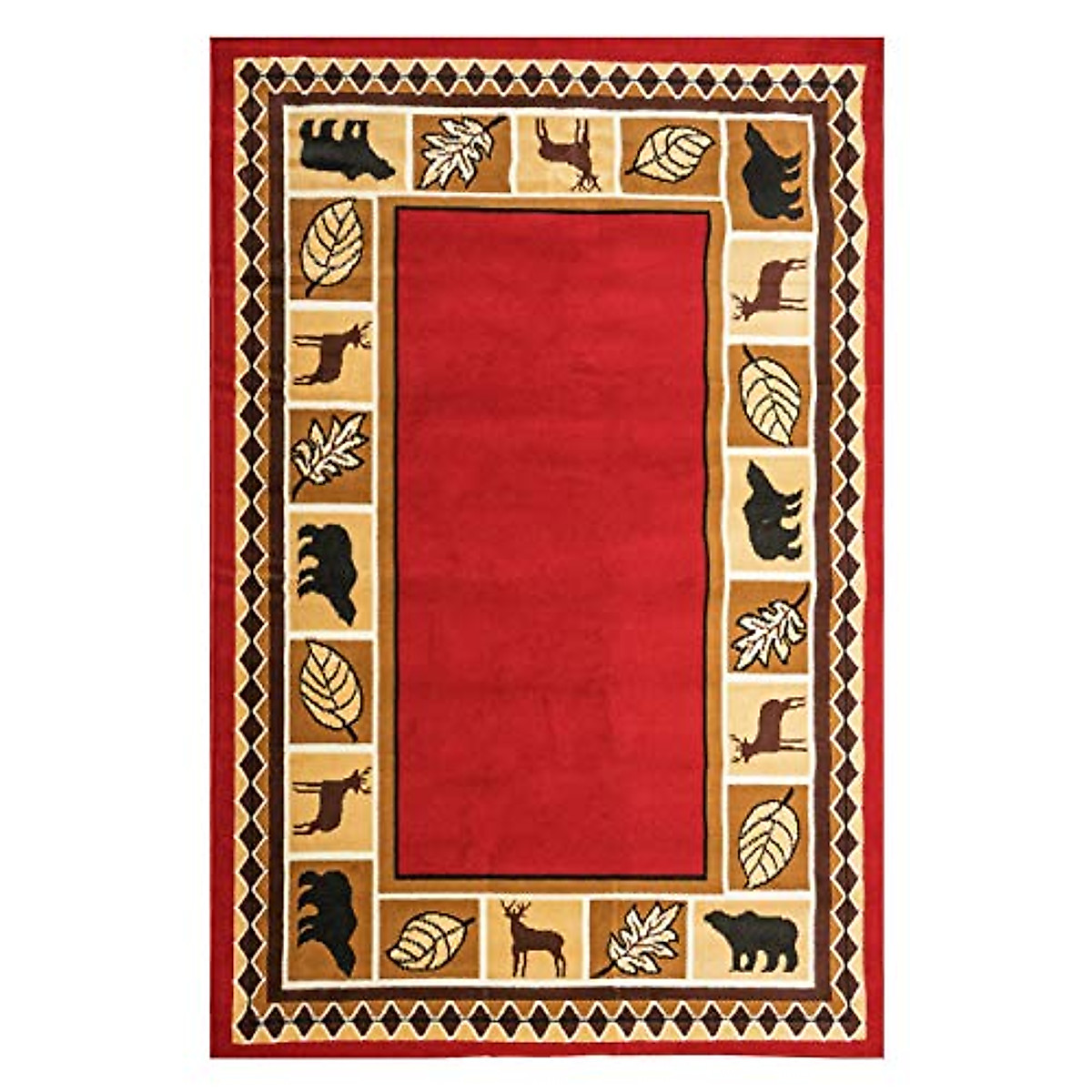 Furnish my Place 631 Red 7'8"x9'8" Wildlife Bear Rustic Moose Decor Lodge Cabin Area Rug, Elegant and Durable Mat, Red