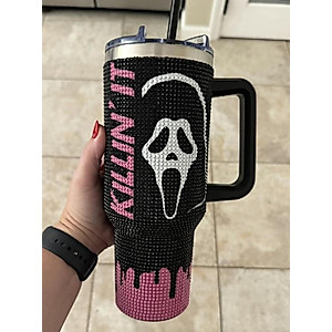 Halloween Ghost Killin'it Face Travel Scream Tumbler with Straw - Scream Cup, 40 oz Ghost Tumbler with Handle and Straw Lid, Halloween Ghost Face Cup