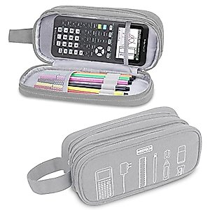 HESTECH Calculator Case for Texas Instruments TI-84 Plus CE Color Graphing Calculator/TI-84 Plus/TI-83 Plus CE, Extra Zipped Pocket for USB Cables, Charger, Manual,Grey