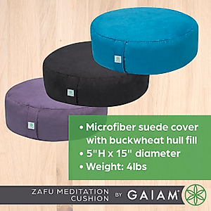 Gaiam Zafu Yoga Meditation Cushion - Ergonomic Buckwheat Hull Floor Pillow for Posture Support, Tailored Comfort with Adjustable Filling, Carry Handle, Versatile for Pilates and Relaxation - Teal