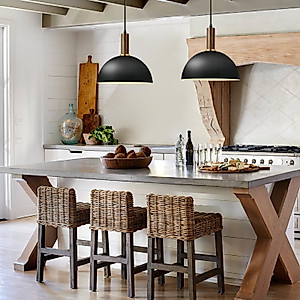 Black Pendant Lighting,Large Wooden Pendant Light, Modern Dome Adjustable Ceiling Hanging Light Fixture for Kitchen Island,Dining Room,Coffee Bar,Restaurant11.8